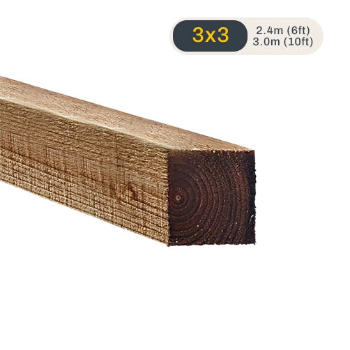 3x3 Wooden Fence Posts (75mm x 75mm) Brown Treated – DIY Building Supplies